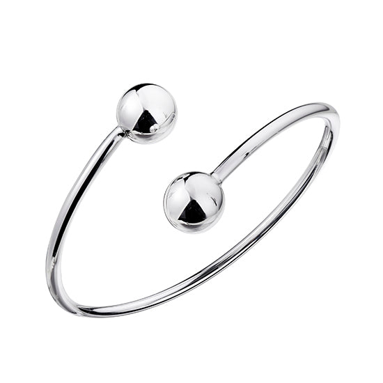925 STERLING SILVER CLASSIC DOUBLE BALL END OPEN CUFF BANGLE - Almond ...